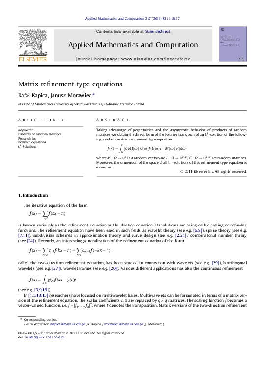 (PDF) Matrix refinement type equations | Janusz Morawiec - Academia.edu