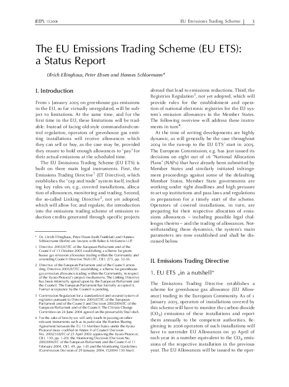 (PDF) The EU Emissions Trading Scheme (EU ETS): a Status Report