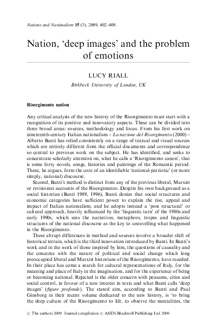 (PDF) Nation, ‘deep images’ and the problem of emotions | Lucy Riall ...