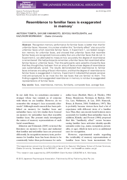 (PDF) Resemblance to familiar faces is exaggerated in memory