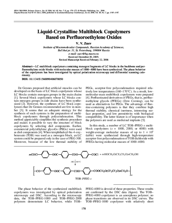 (PDF) Liquid-Crystalline Multiblock Copolymers with Perfluoroethylene ...