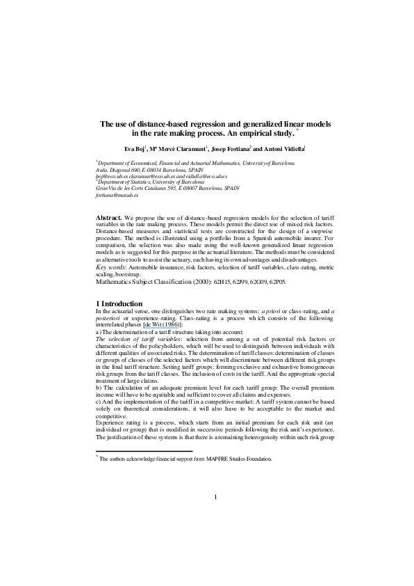 (PDF) The use of distance-based regression and generalised linear ...