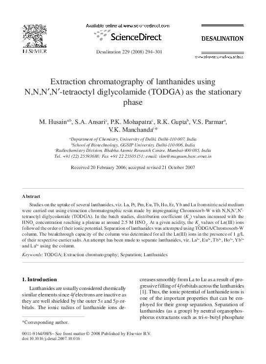 (PDF) Extraction chromatography of lanthanides using N,N,N′,N ...