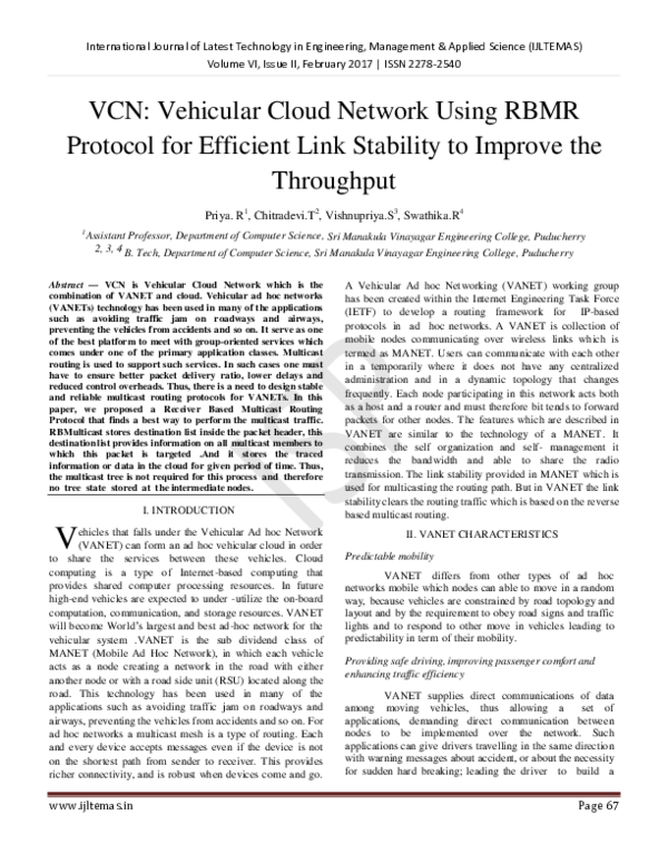 (PDF) VCN: Vehicular Cloud Network Using RBMR Protocol for Efficient Link Stability to Improve ...