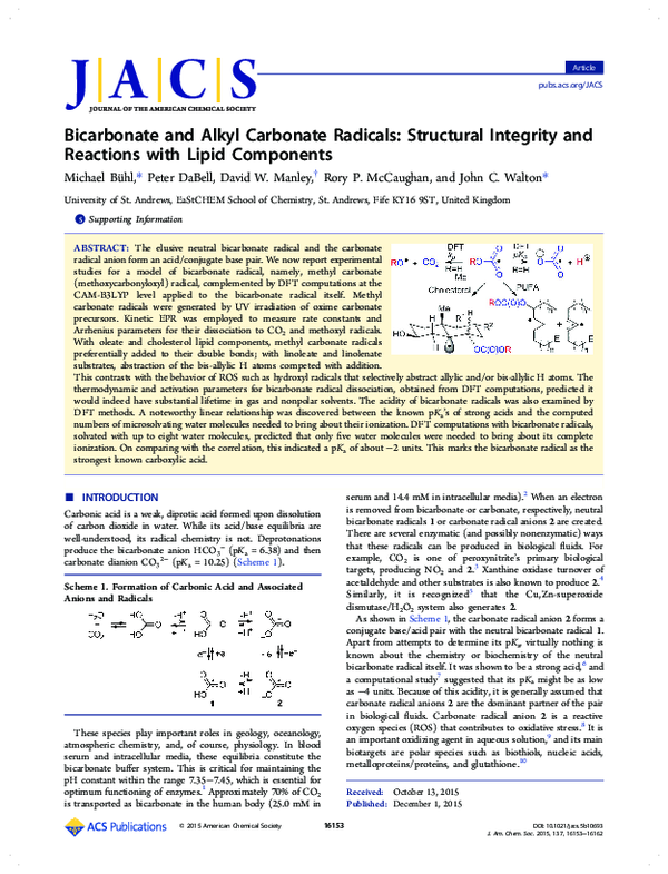 (PDF) Bicarbonate and Alkyl Carbonate Radicals: Structural Integrity ...