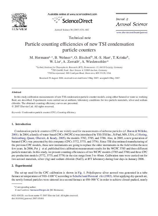 (PDF) Particle counting efficiencies of new TSI condensation particle counters