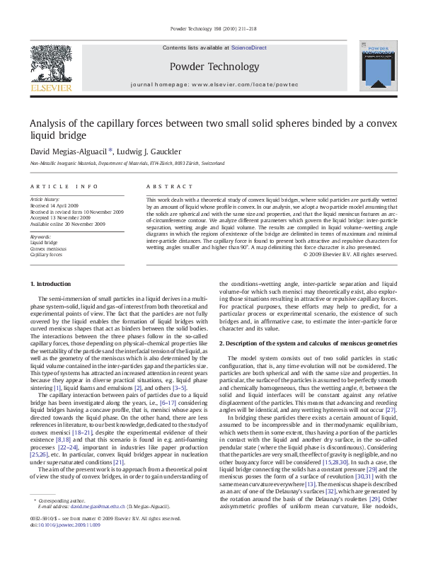(PDF) Analysis of the capillary forces between two small solid spheres ...