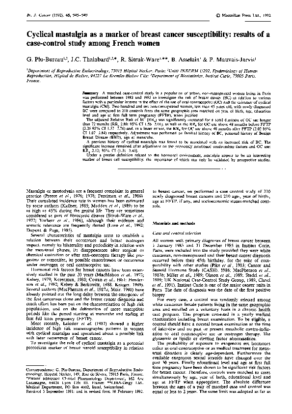 (PDF) Cyclical mastalgia as a marker of breast cancer susceptibility ...