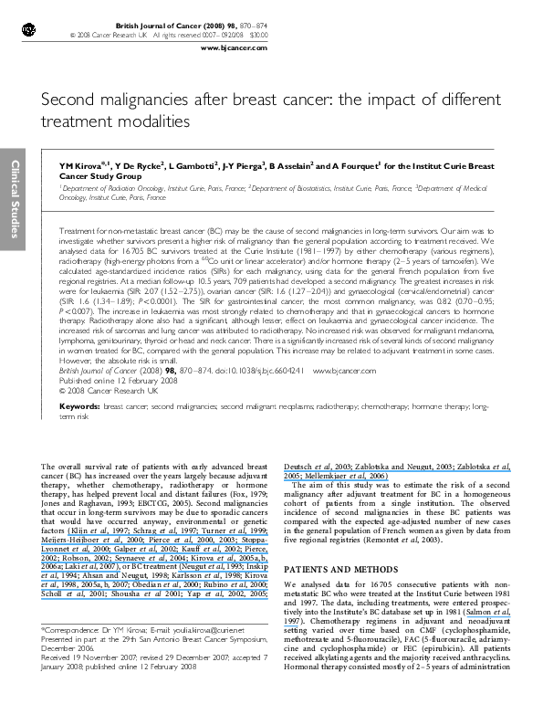 (PDF) Second malignancies after breast cancer: the impact of different ...