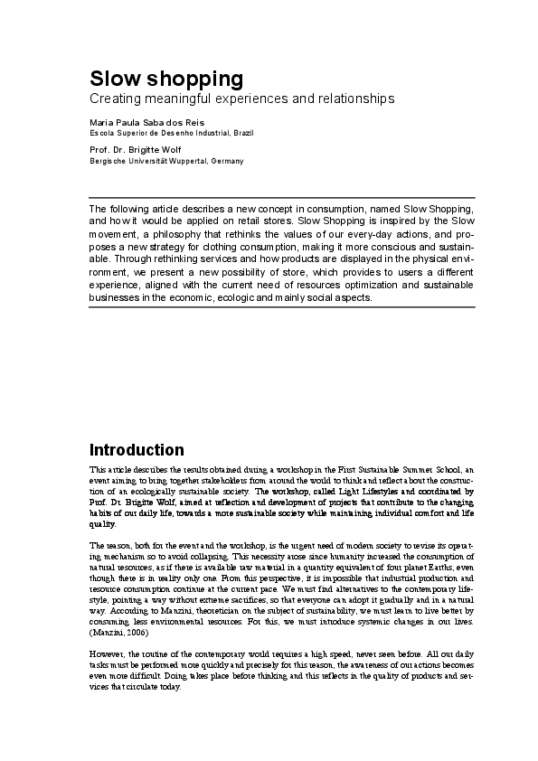 (PDF) Slow shopping - Creating meaningful experiences and relationships