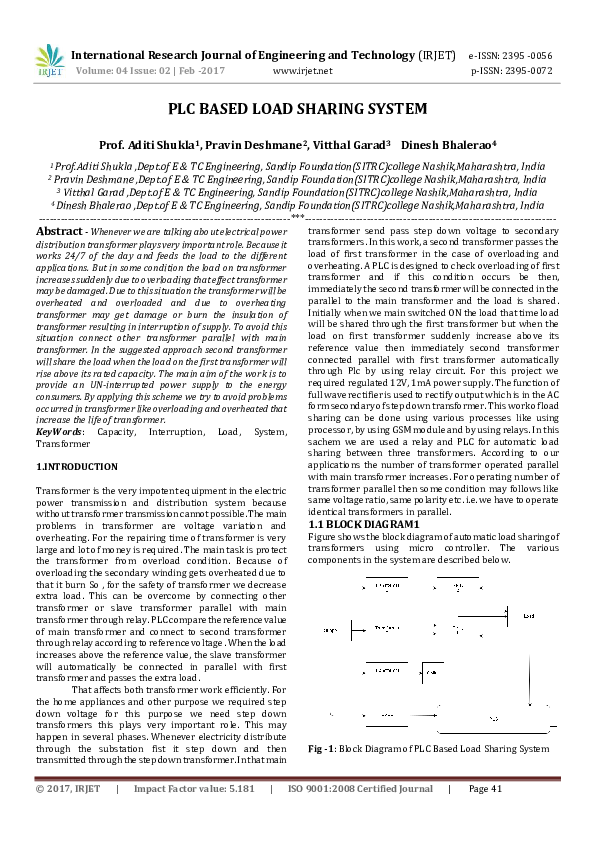 (PDF) IRJET-PLC BASED LOAD SHARING SYSTEM