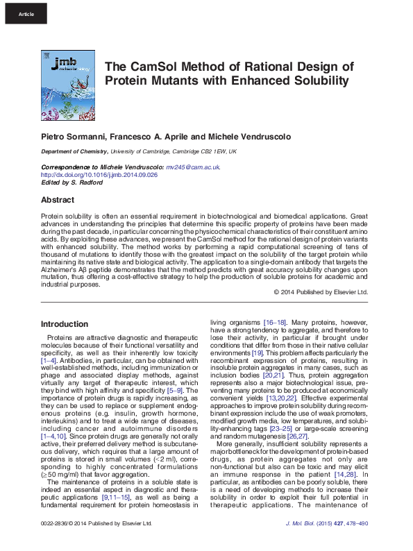 (PDF) The CamSol Method of Rational Design of Protein Mutants with ...