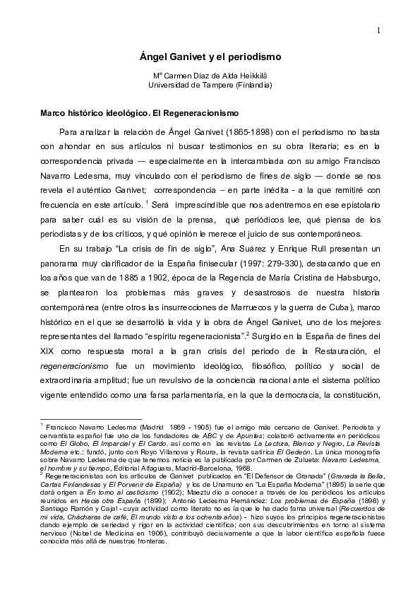 (PDF) María Carmen Díaz de Alda Heikkilä: "Ángel Ganivet y el ...