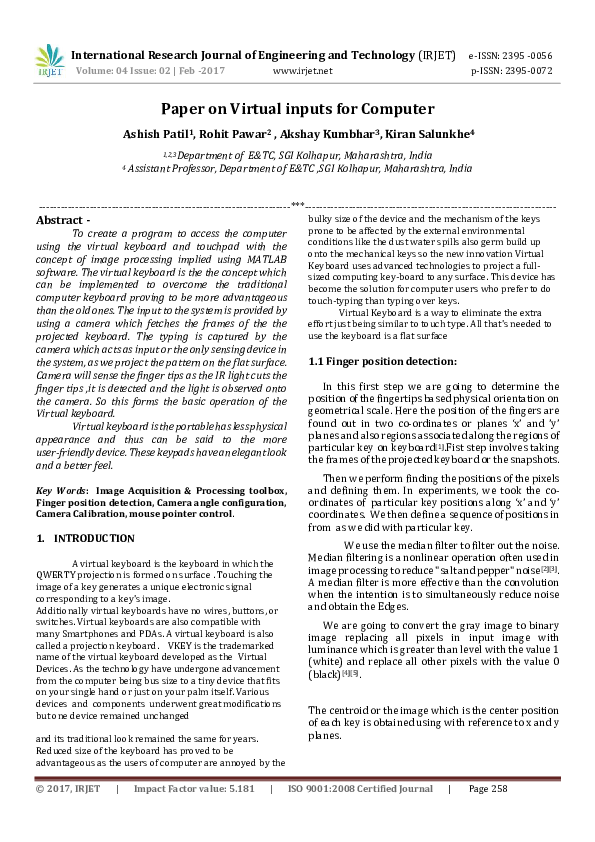 (PDF) IRJET-Paper on Virtual inputs for Computer