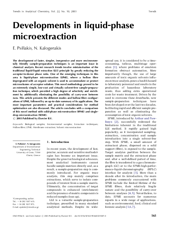 (PDF) Developments in liquid-phase microextraction
