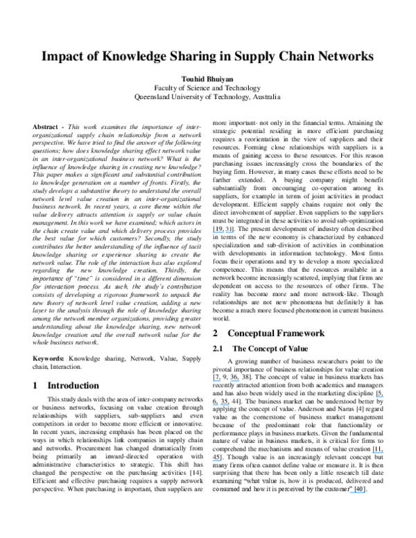 (PDF) Impact of Knowledge Sharing in Supply Chain Networks