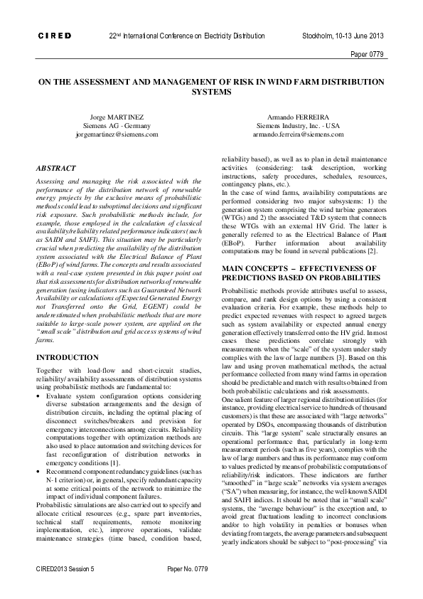 (PDF) ON THE ASSESSMENT AND MANAGEMENT OF RISK IN WIND FARM ...