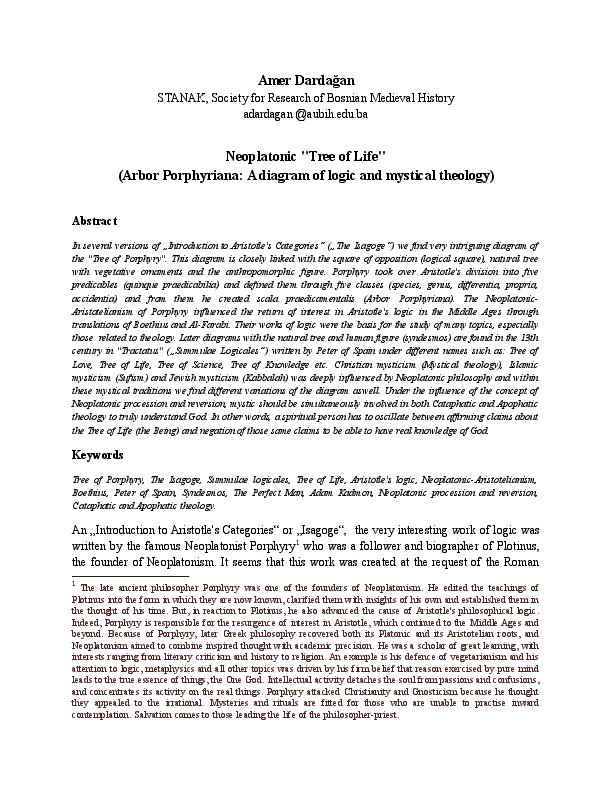 (DOC) Neoplatonic "Tree of Life" (Arbor Porphyriana: A diagram of logic ...