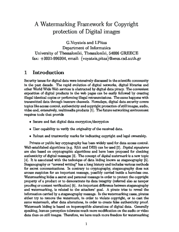 Pdf A Watermarking Framework For Copyright Protection Of Digital Images