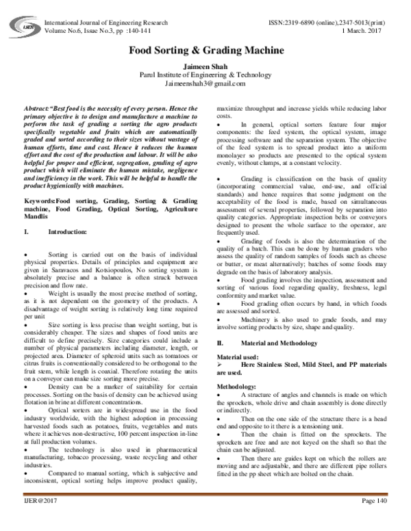 (PDF) Food Sorting & Grading Machine