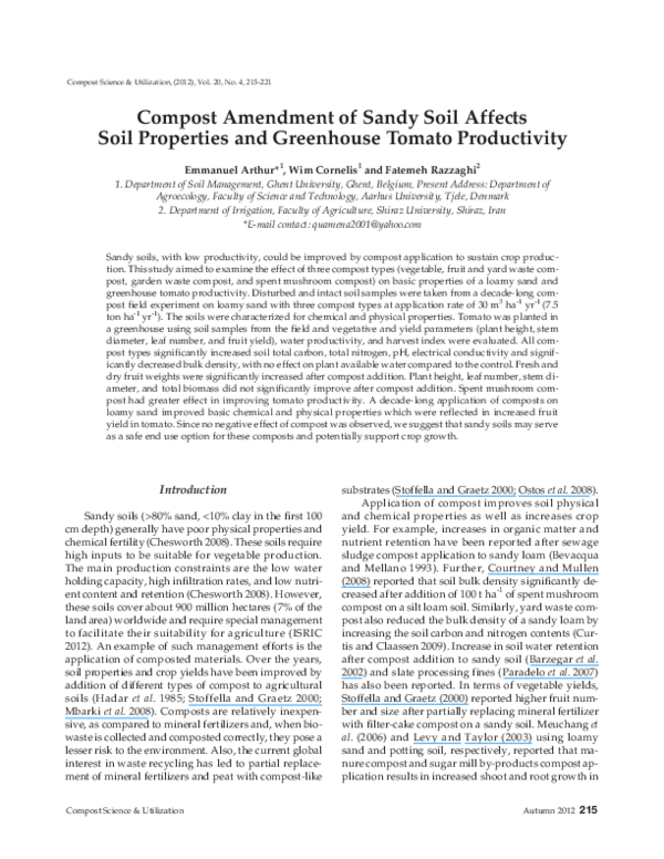 (PDF) Compost Amendment to Sandy Soil Affects Soil Properties and ...