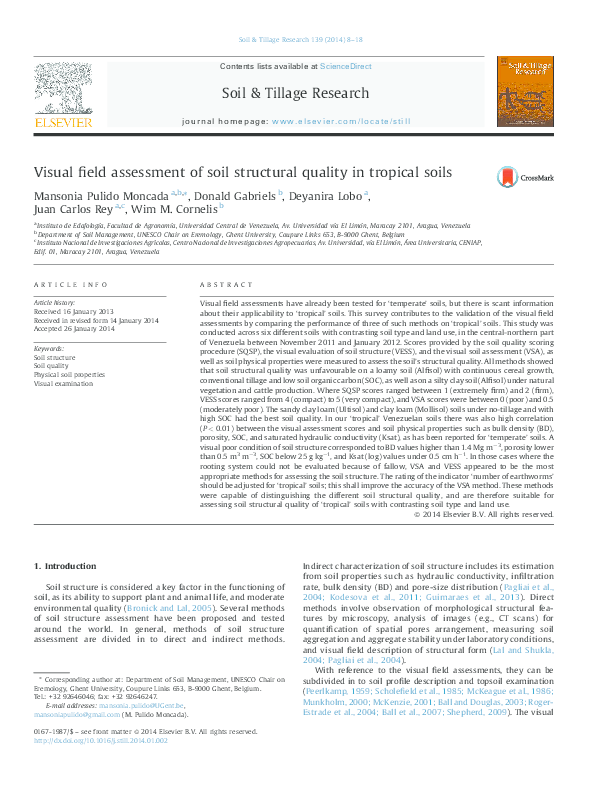 (PDF) Visual field assessment of soil structural quality in tropical soils