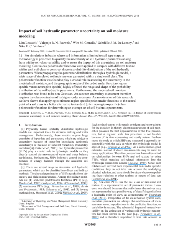 (PDF) Impact of soil hydraulic parameter uncertainty on soil moisture modelling and its ...