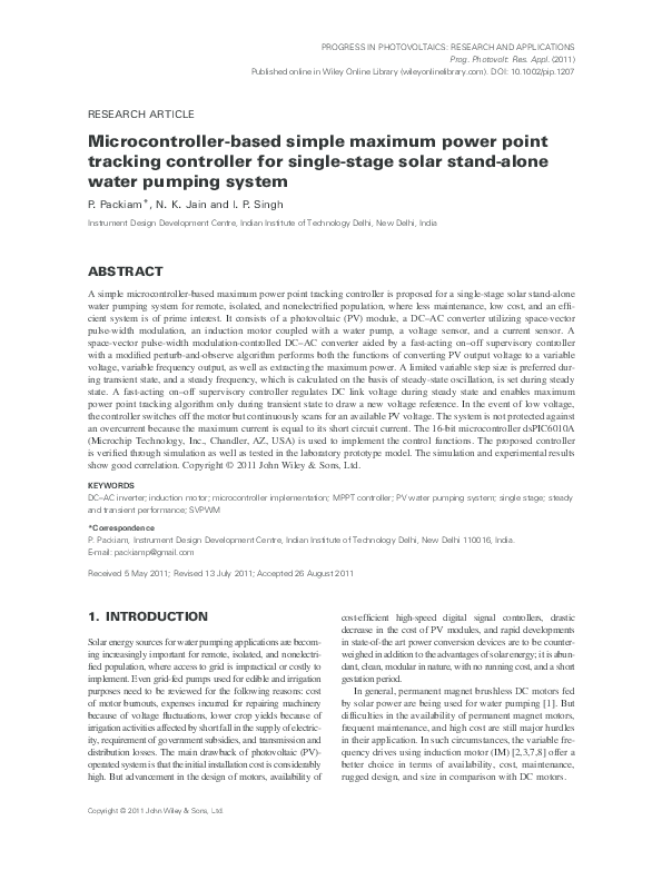 Pdf Microcontroller Based Simple Maximum Power Point Tracking Controller For Single Stage