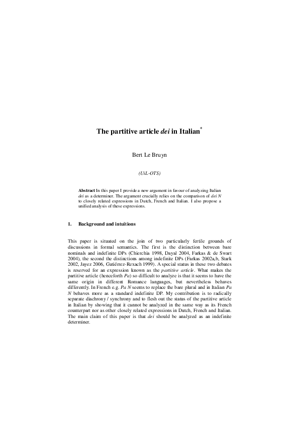 (PDF) The partitive article dei in Italian