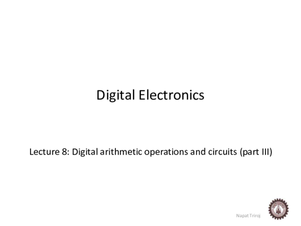 (PDF) Digital Electronics Lecture 8: Digital arithmetic operations and circuits (part III