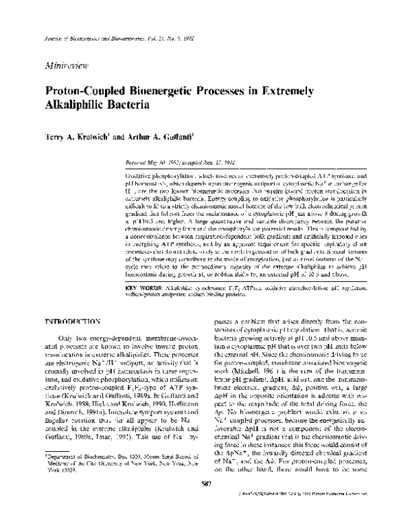 (PDF) Proton-coupled bioenergetic processes in extremely alkaliphilic ...