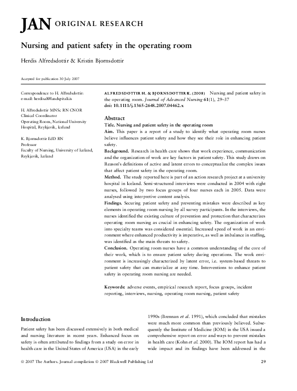 (PDF) Nursing and patient safety in the operating room