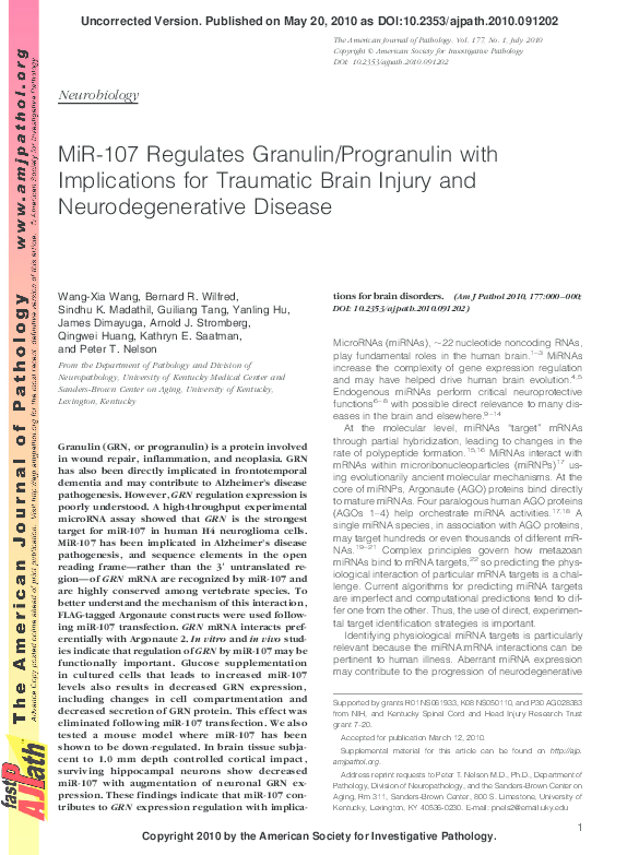 (PDF) miR-107 Regulates Granulin/Progranulin with Implications for ...