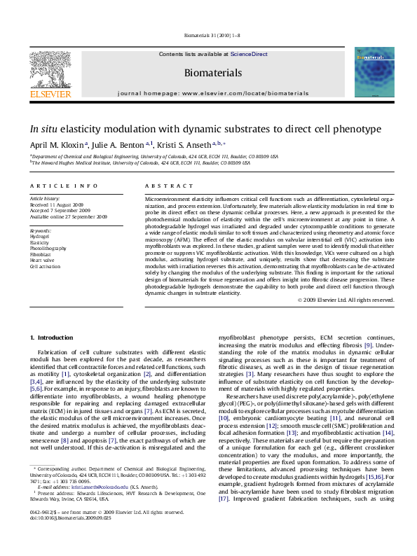 Pdf In Situ Elasticity Modulation With Dynamic Substrates To Direct Cell Phenotype