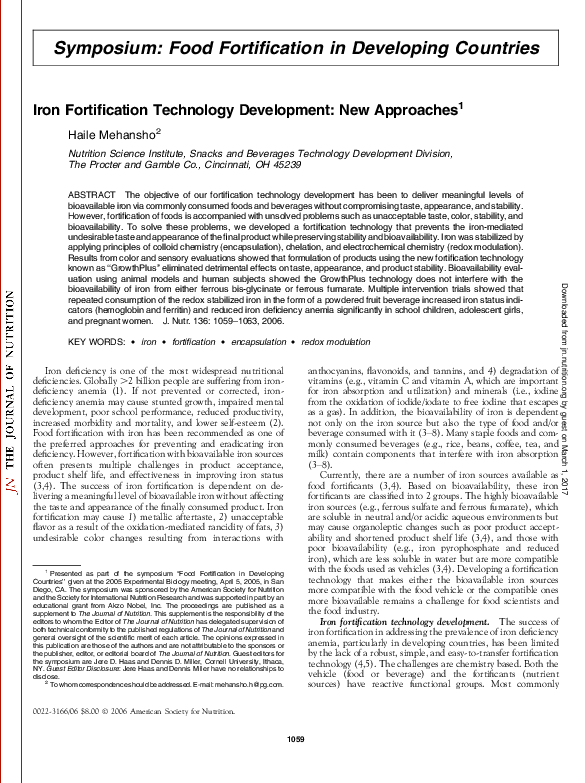 (PDF) Iron fortification technology development: new approaches