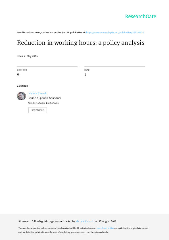 (PDF) Reduction in working hours: a policy analysis
