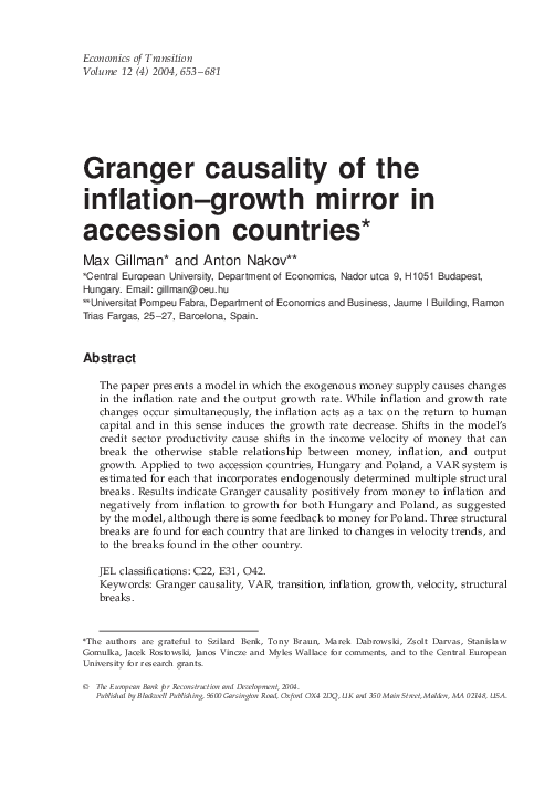 (PDF) Granger causality of the inflation-growth mirror in accession ...