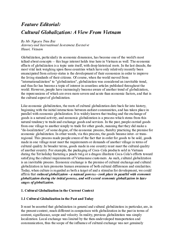 (DOC) Feature Editorial: Cultural Globalization: A View From Vietnam