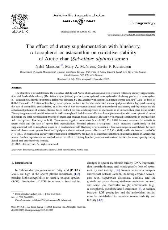 (PDF) The effect of dietary supplementation with blueberry, α-tocopherol or astaxanthin on ...