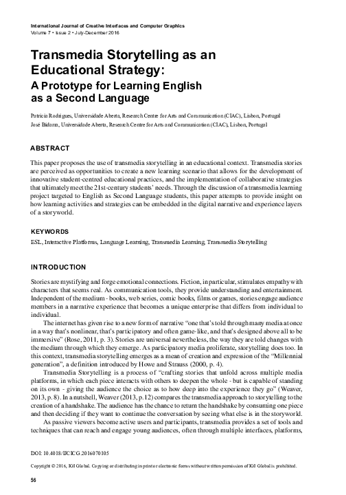 (PDF) Transmedia Storytelling as an Educational Strategy: A Prototype for Learning English as a ...