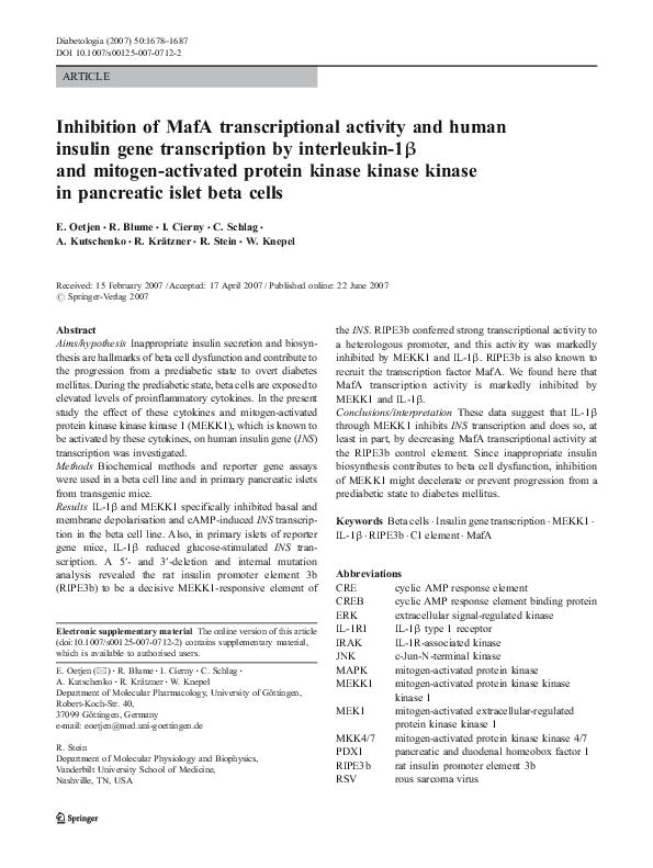 (PDF) Inhibition of MafA transcriptional activity and human insulin ...
