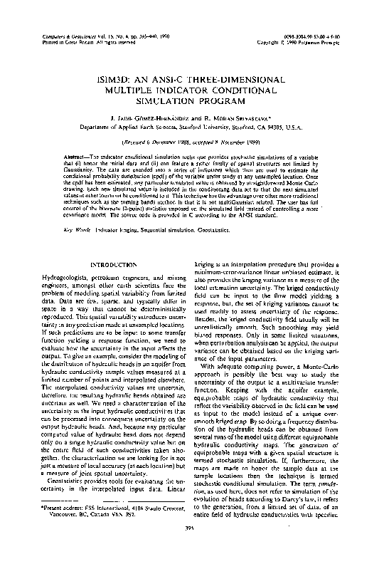 (PDF) ISIM3D: An ANSI-C three-dimensional multiple indicator conditional simulation program