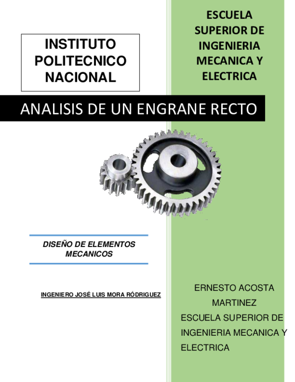 (PDF) ESCUELA SUPERIOR DE INGENIERIA MECANICA Y ELECTRICA ANALISIS DE UN ENGRANE RECTO INSTITUTO ...