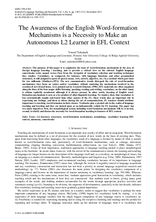 (PDF) The Awareness of the English Word-formation Mechanisms is a Necessity to Make an ...