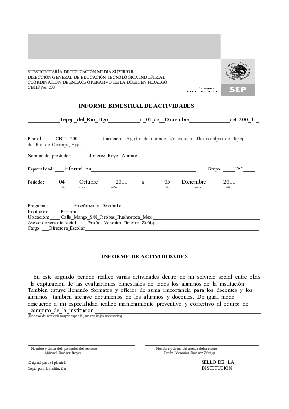 (DOC) Informe bimestral