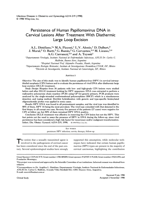 (PDF) Persistence of human papillomavirus DNA in cervical lesions after ...