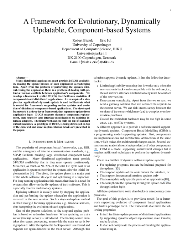 Pdf A Framework For Evolutionary Dynamically Updatable Component Based Systems 