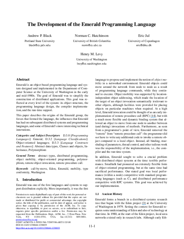 (PDF) The development of the Emerald programming language