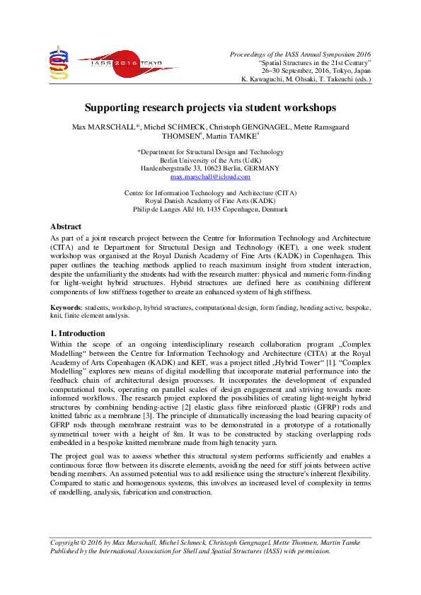 (PDF) Supporting research projects via student workshops | Max ...