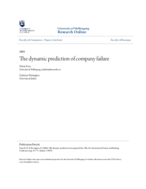 (PDF) The Dynamic Prediction of Company Failure